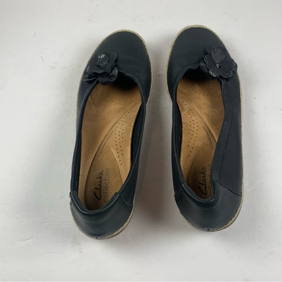 Clarks | Shoes | Clarks Womens Elaina Jade Black Leather Flower Comfort ...